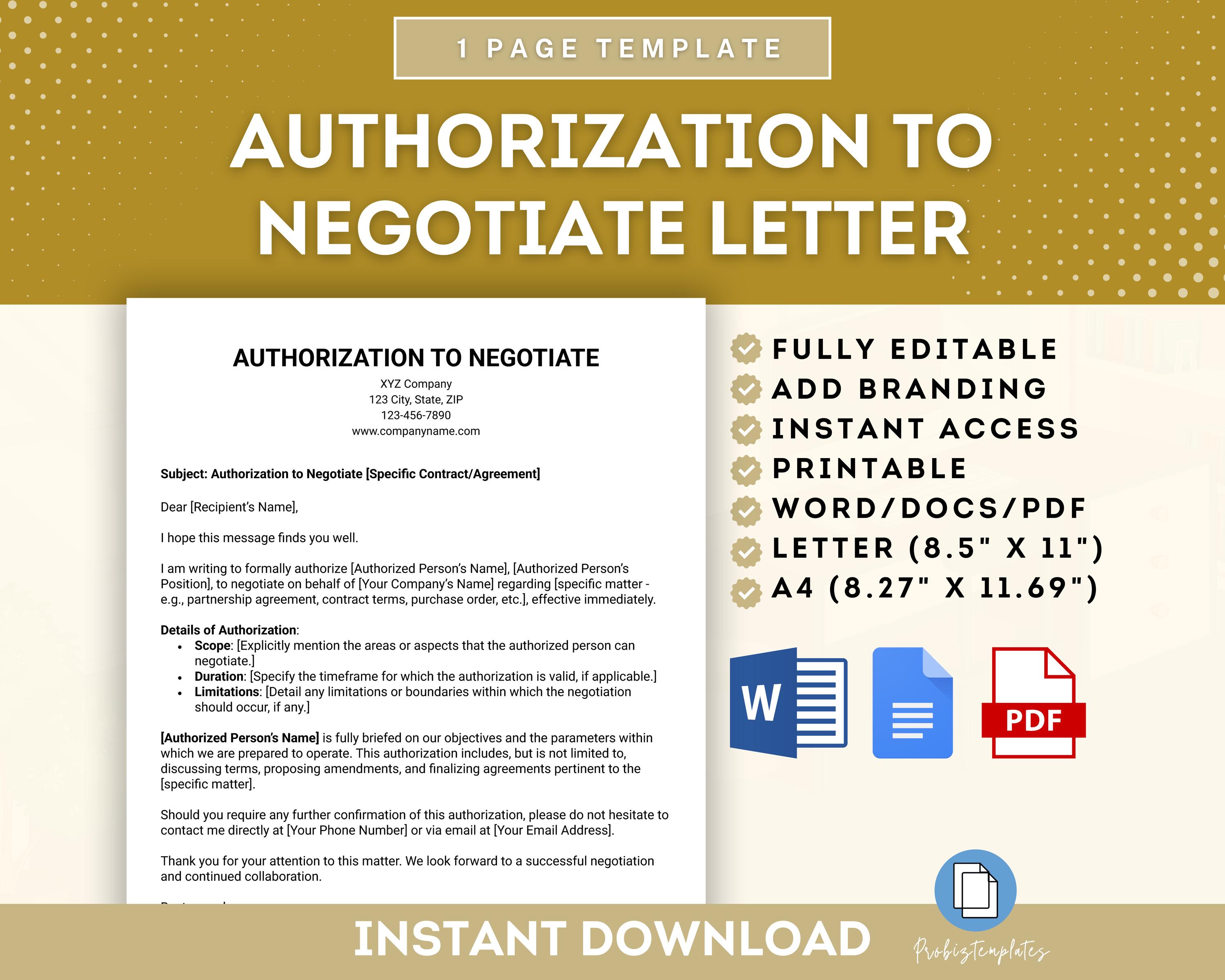 Authorization to Negotiate Letter Template, Negotiation Authorization ...