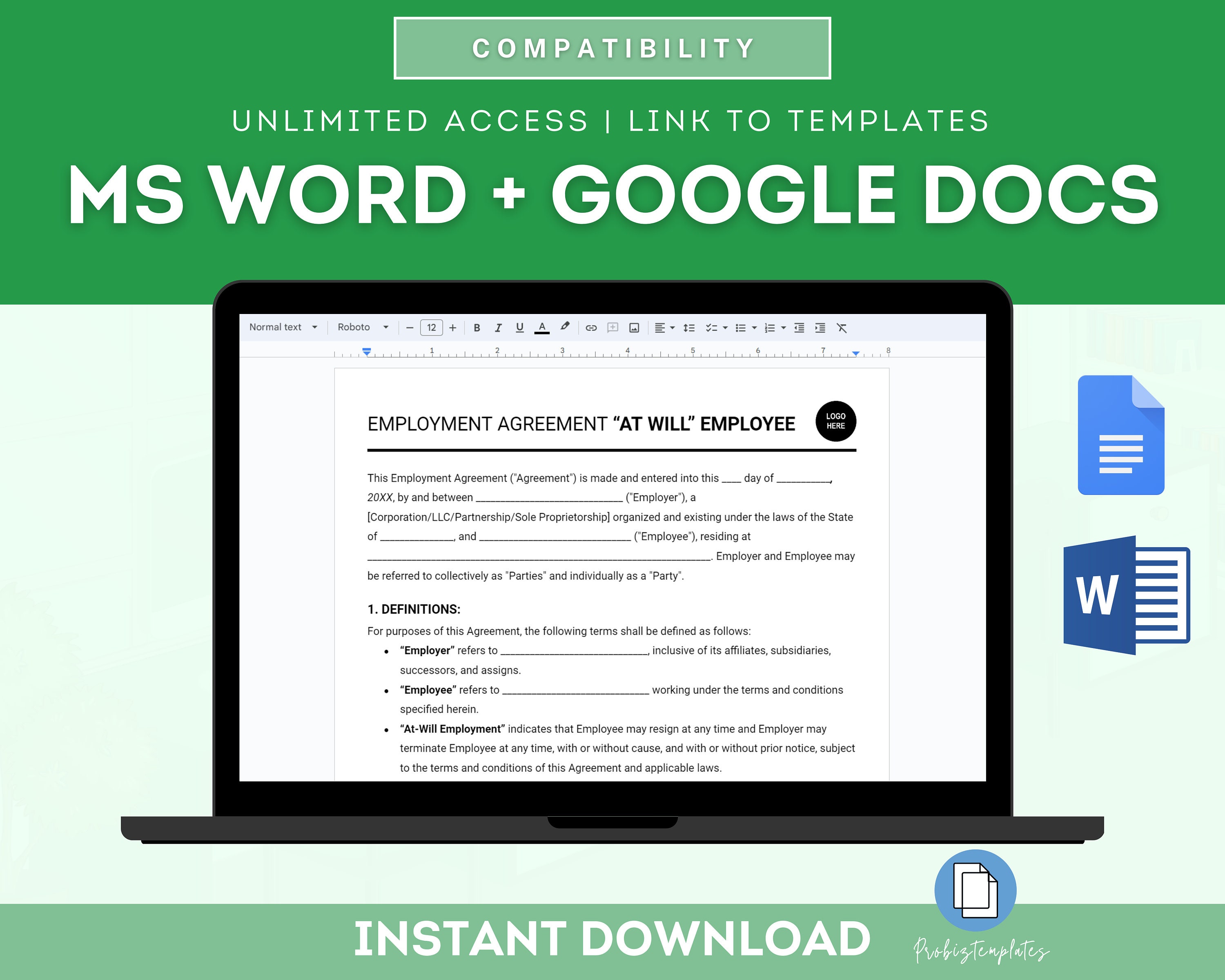 At Will Employee Employment Agreement Template, at Will Employment Contract, Employee at Will ...