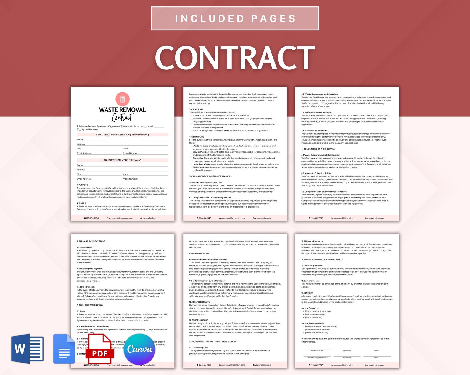 Waste Removal Contract Bundle, Disposal Service Agreement Template ...