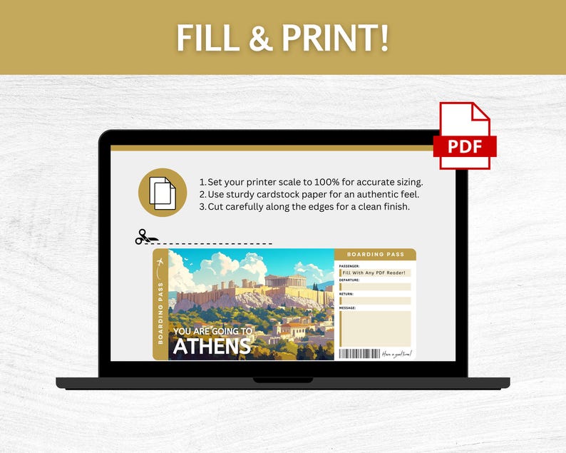 Printable Athens Surprise Gift Ticket, Editable Greece Vacation ...