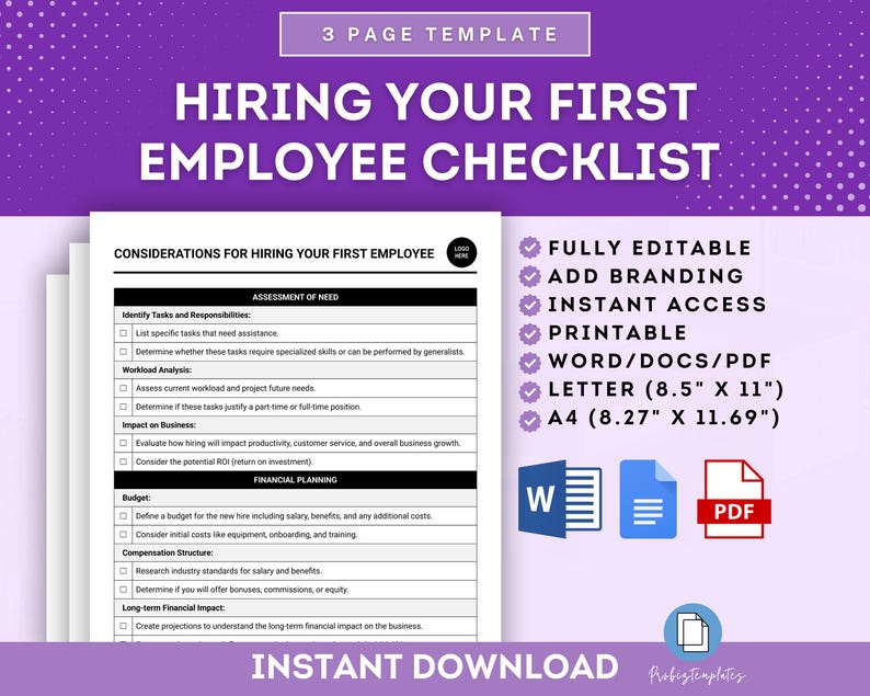 Hiring Your First Employee Checklist Template, First Employee Hiring ... Hiring Your First Employee Checklist Template, First Employee Hiring ...