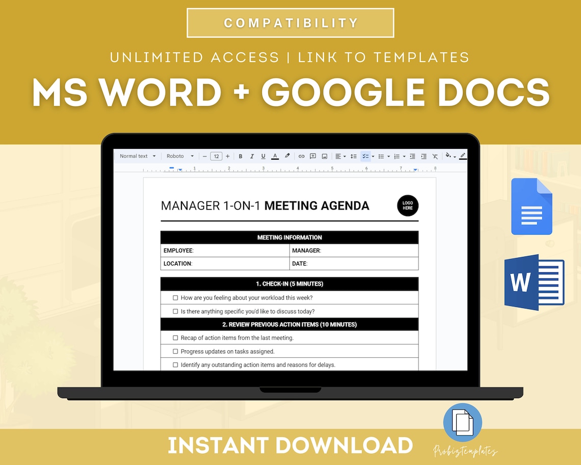 Manager 1-on-1 Meeting Agenda Template, Supervisor One-on-one Meeting ...