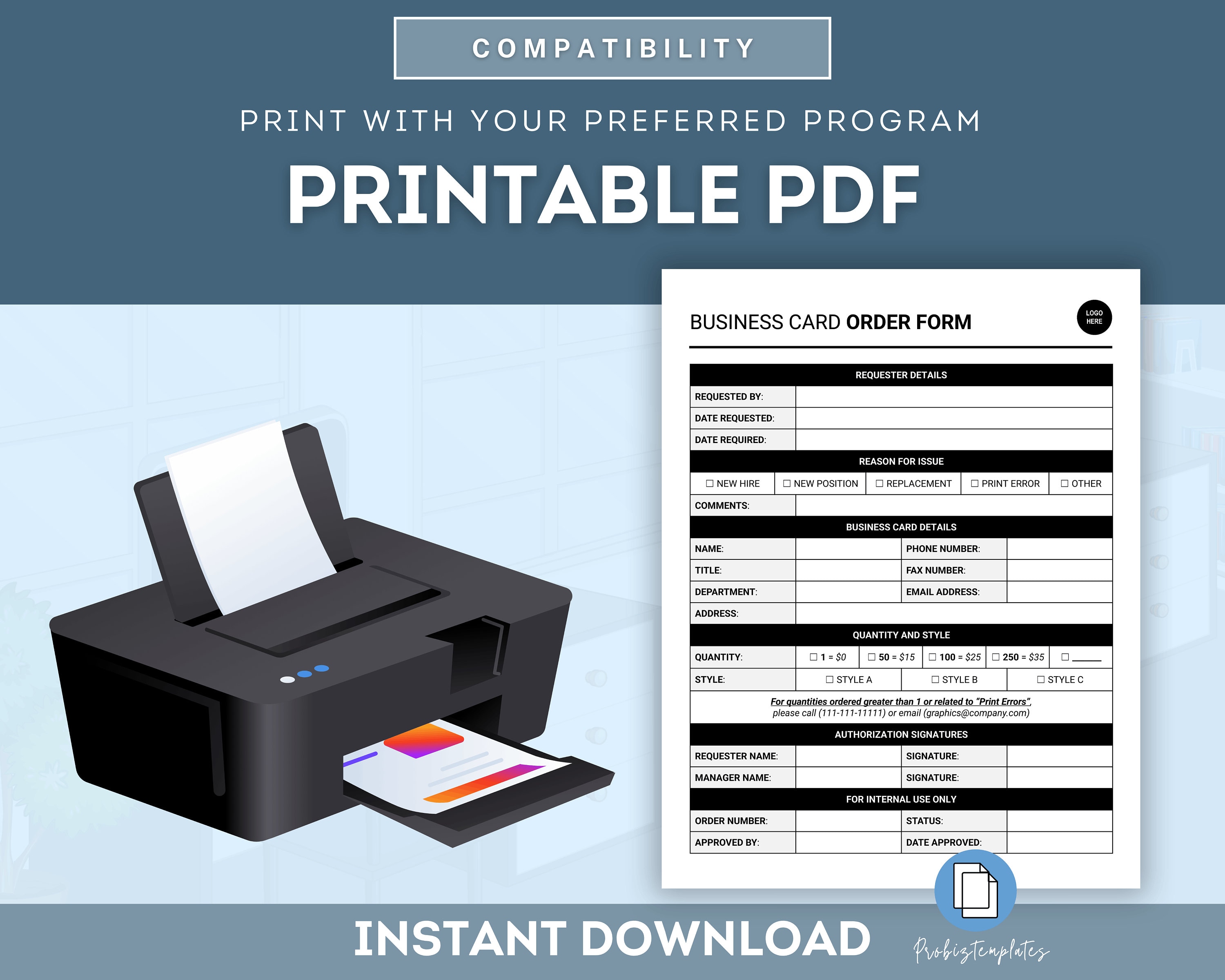 Employee Business Card Order Form Template, Staff Business Card Request ...