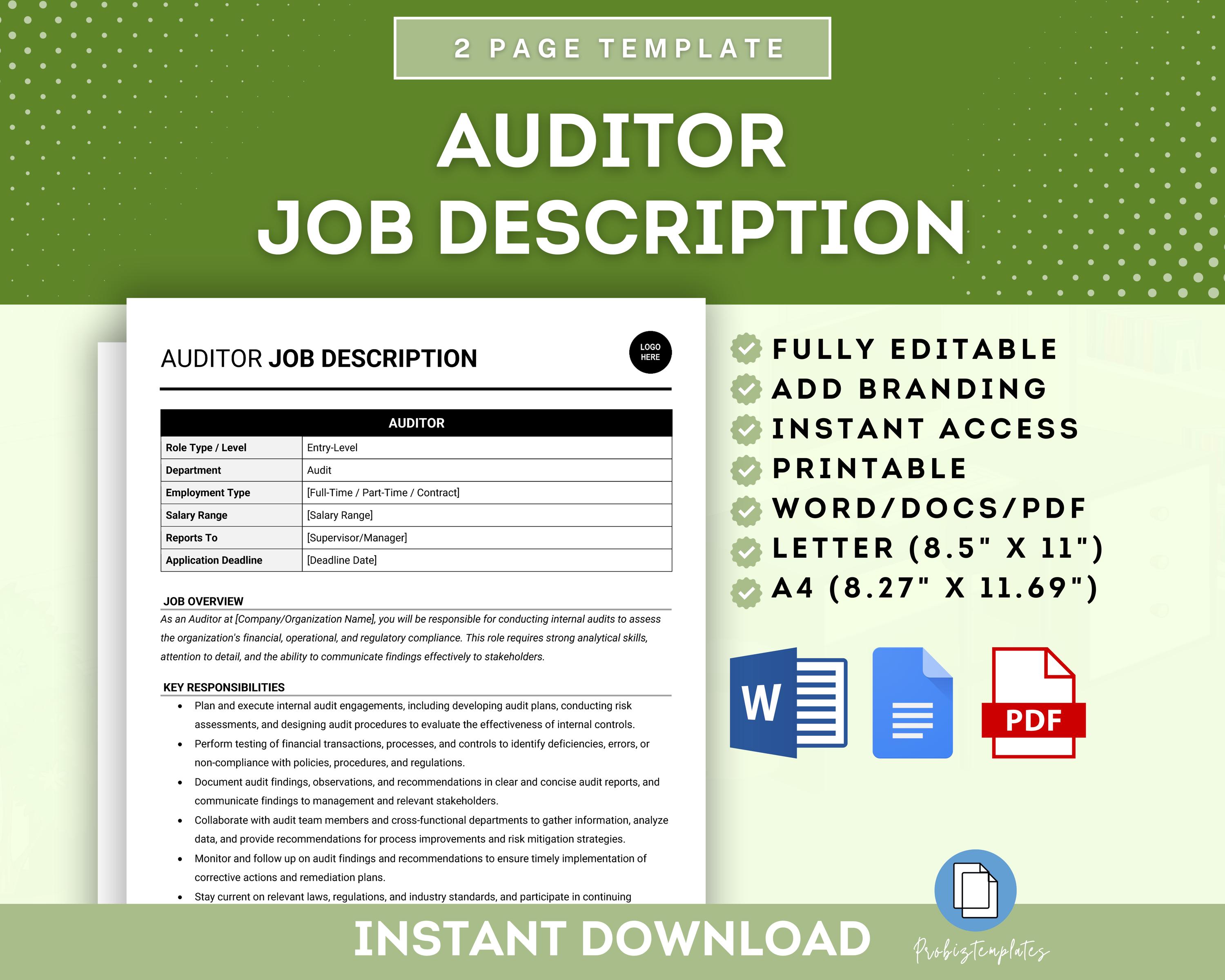 Auditor Job Description Template, Internal Auditor Job Description ...