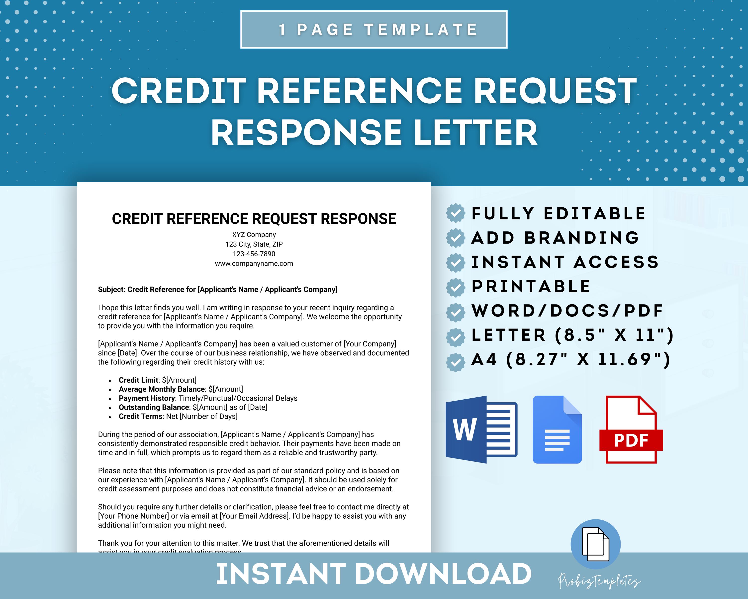 Credit Reference Request Response Letter Template, Credit Reference ...