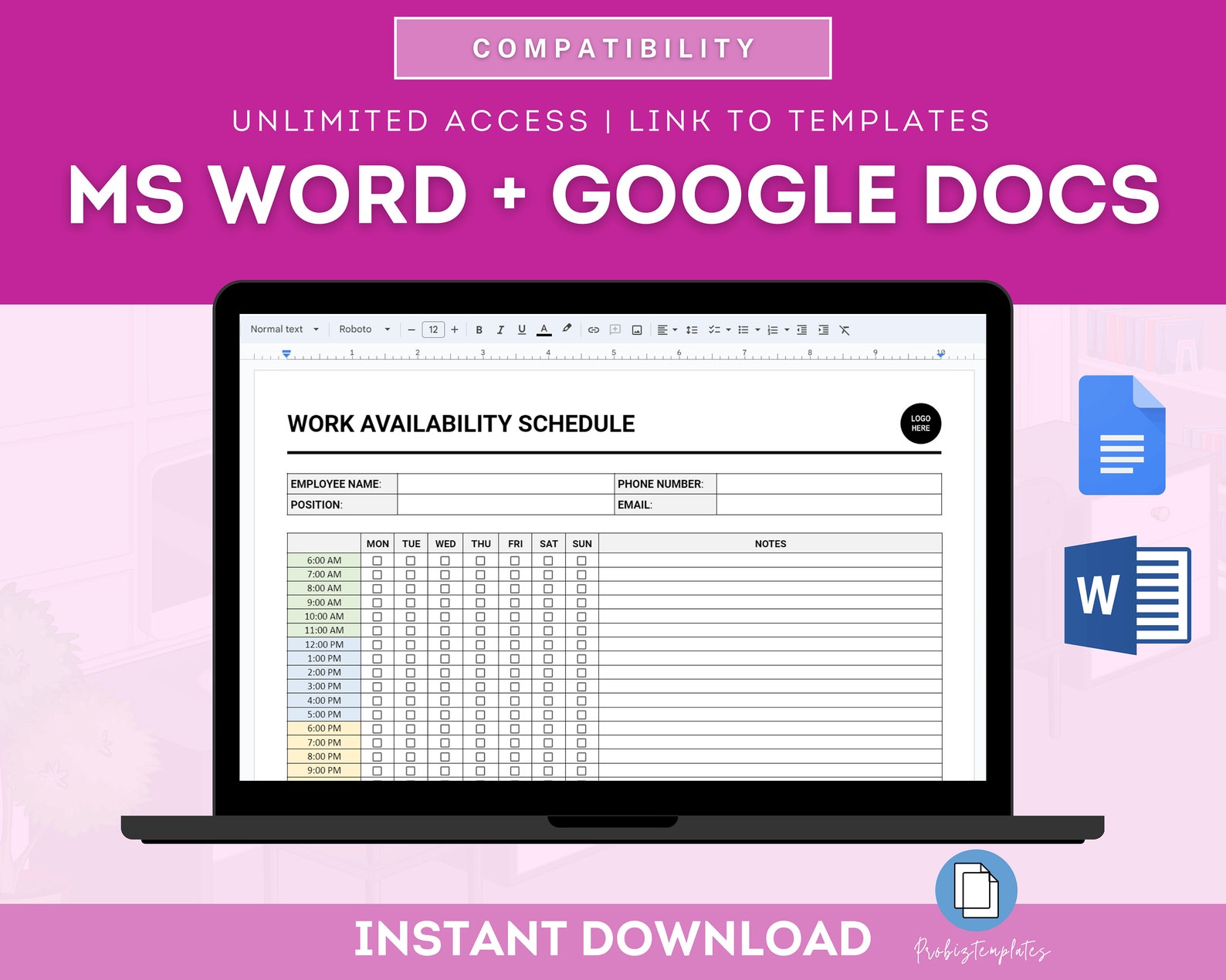 Work Availability Schedule Sheet, Work Availability Tracker, Shift Availability Calendar, Shift ...