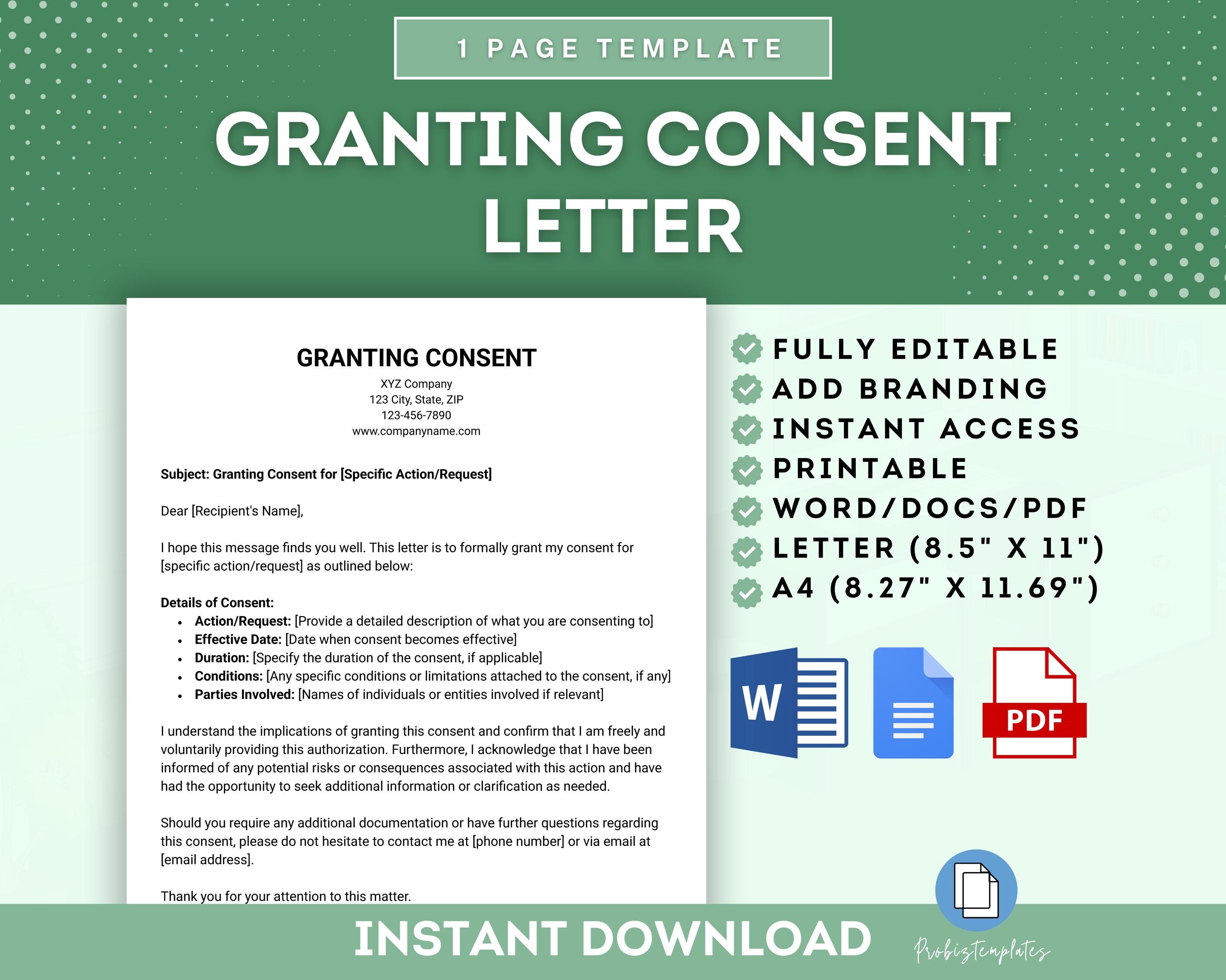 Granting Consent Letter Template, Consent Authorization Letter ...