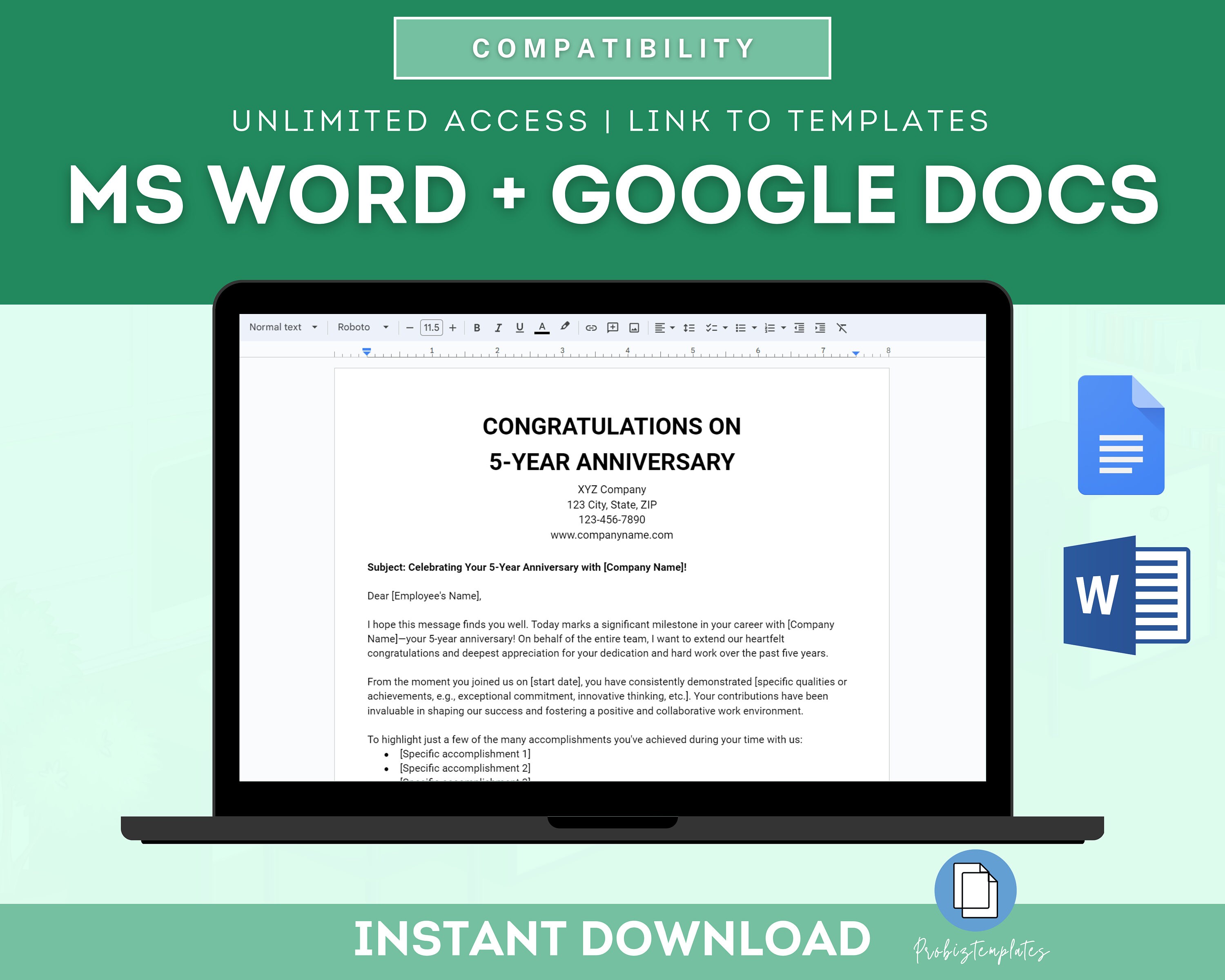 Congratulations 5-year Anniversary Letter, Employee 5-year Milestone ...
