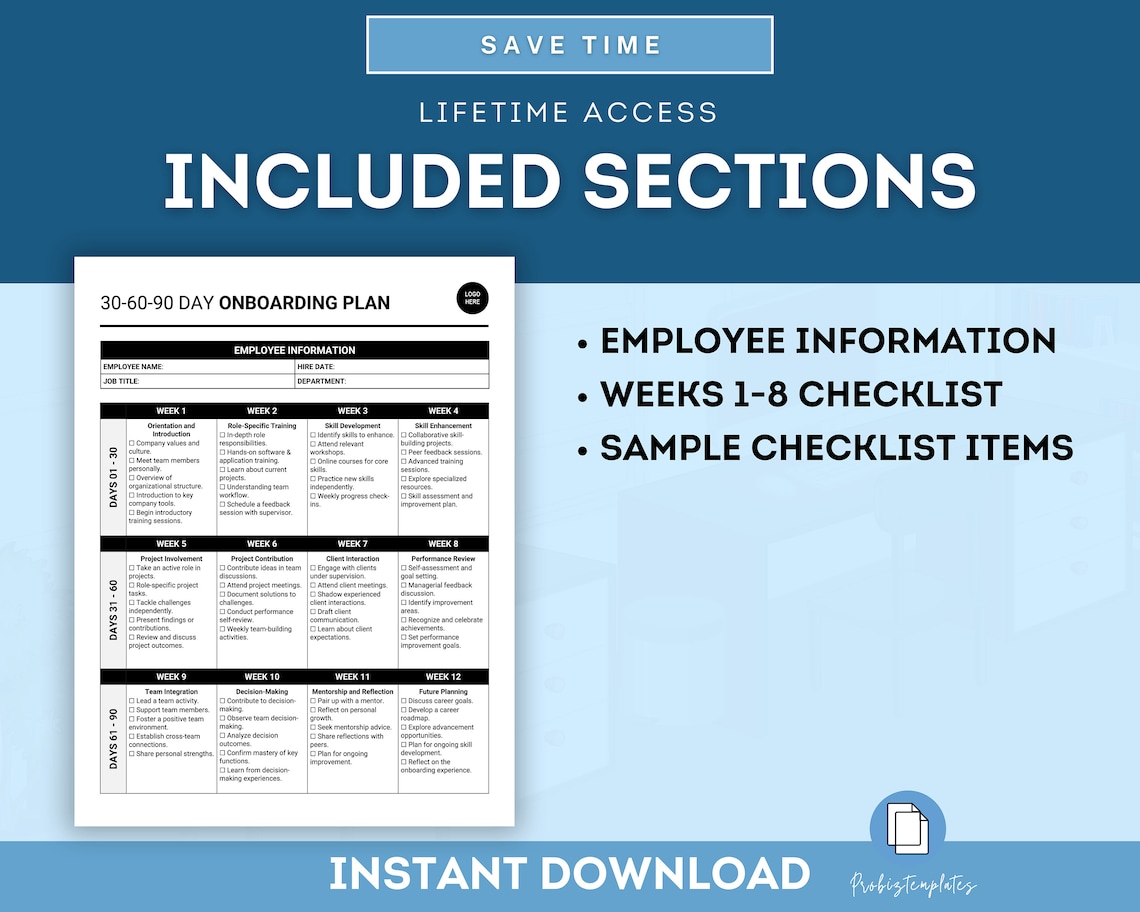 Employee 30-60-90 Day Onboarding Plan, HR Onboarding Template, New Hire ...