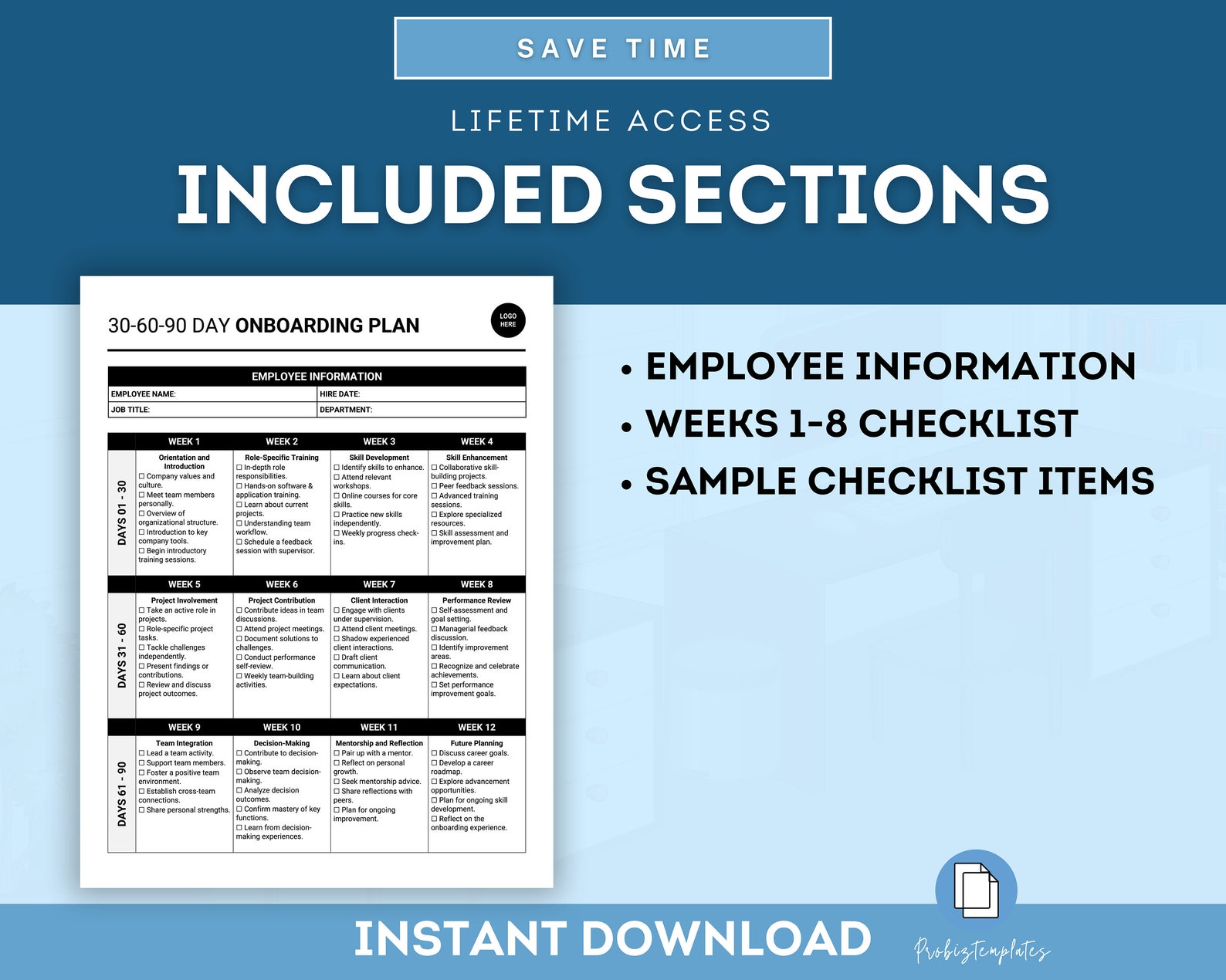 Employee 30-60-90 Day Onboarding Plan, HR Onboarding Template, New Hire ...