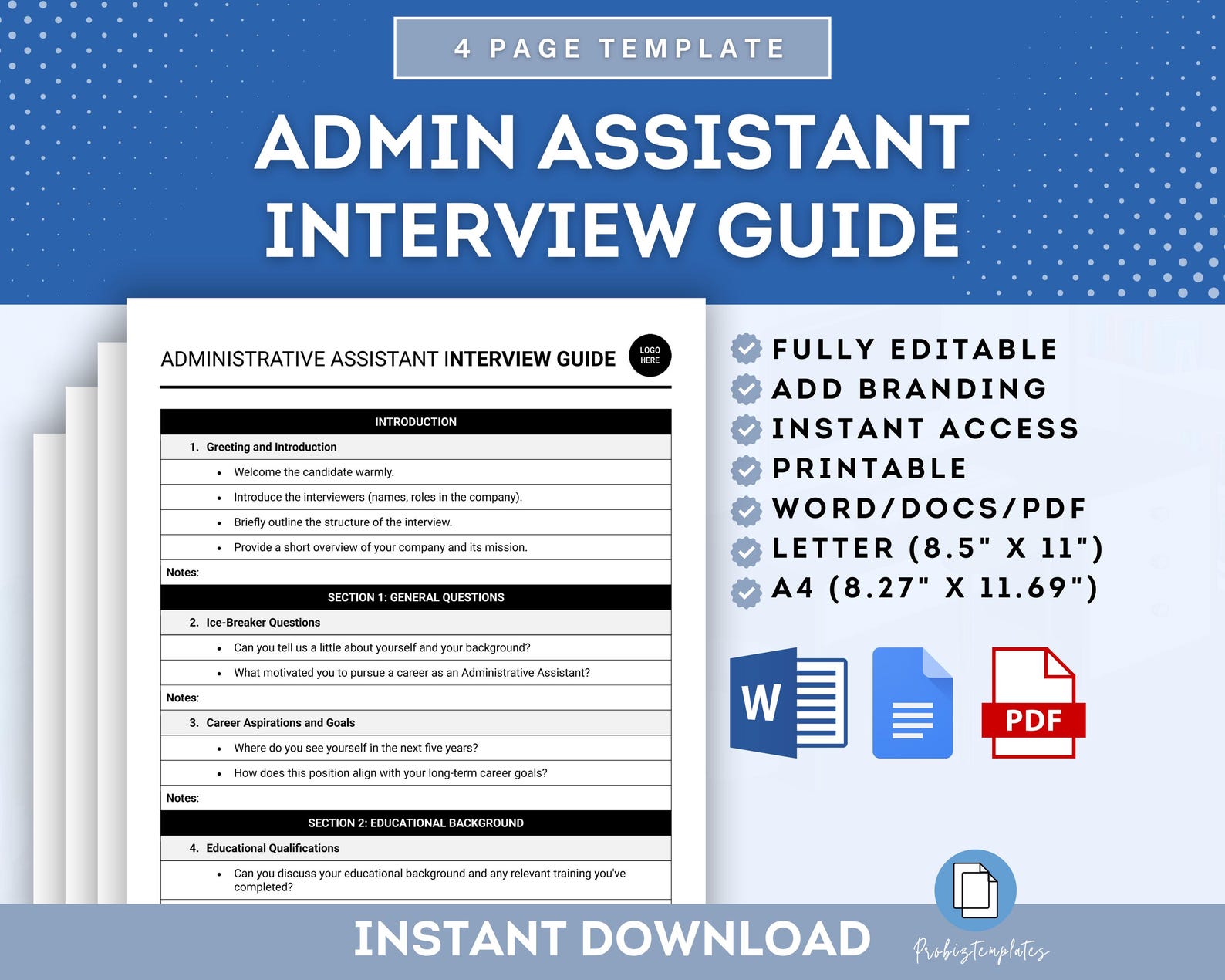 Administrative Assistant Interview Guide Template, Admin Assistant ...