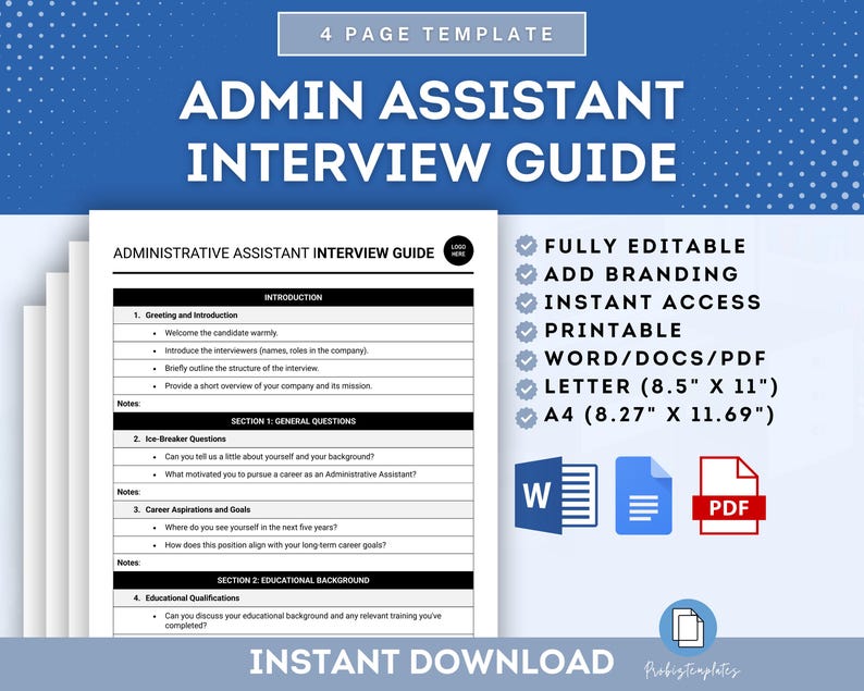 Administrative Assistant Interview Guide Template, Admin Assistant Interview Questions ...