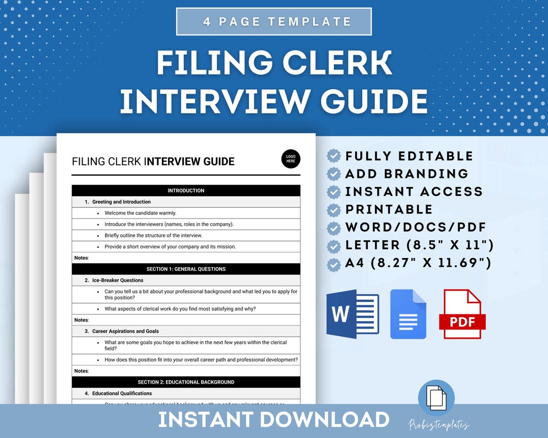 Filing Clerk Interview Guide Template, Filing Clerk Interview Questions ...