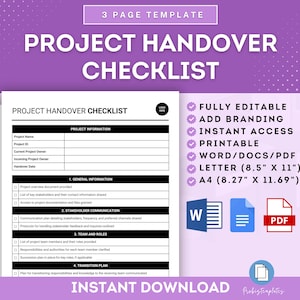 Project Handover Checklist, Project Transfer Checklist, Project ...