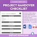 Project Handover Checklist, Project Transfer Checklist, Project ...