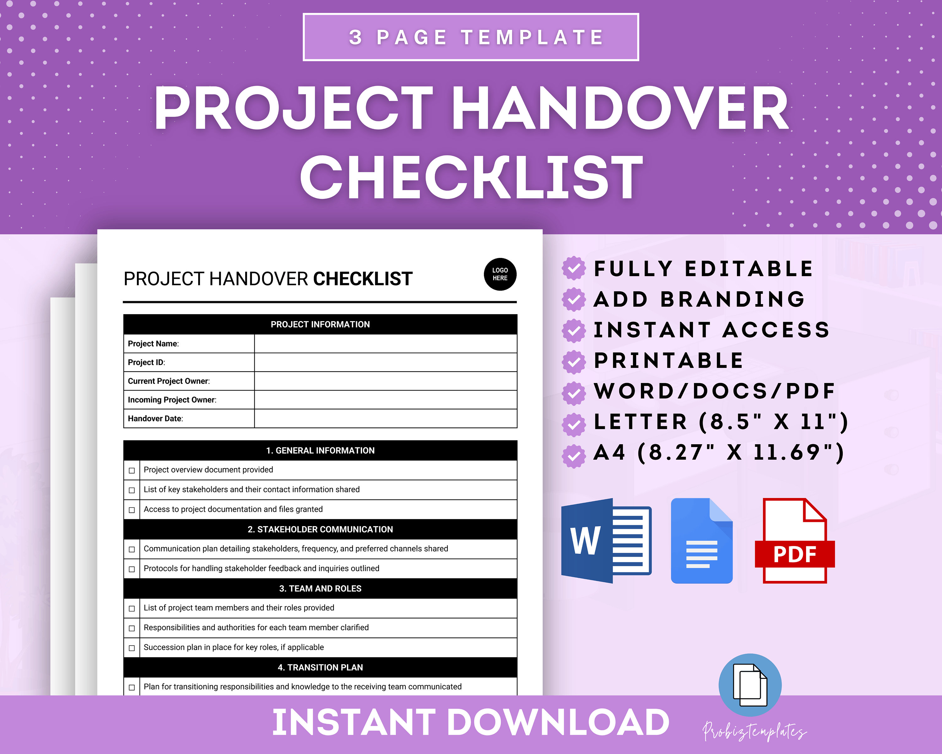 Project Handover Checklist, Project Transfer Checklist, Project ...