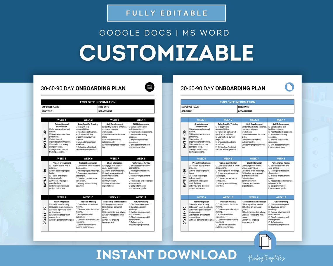 Employee 30-60-90 Day Onboarding Plan, HR Onboarding Template, New Hire ...