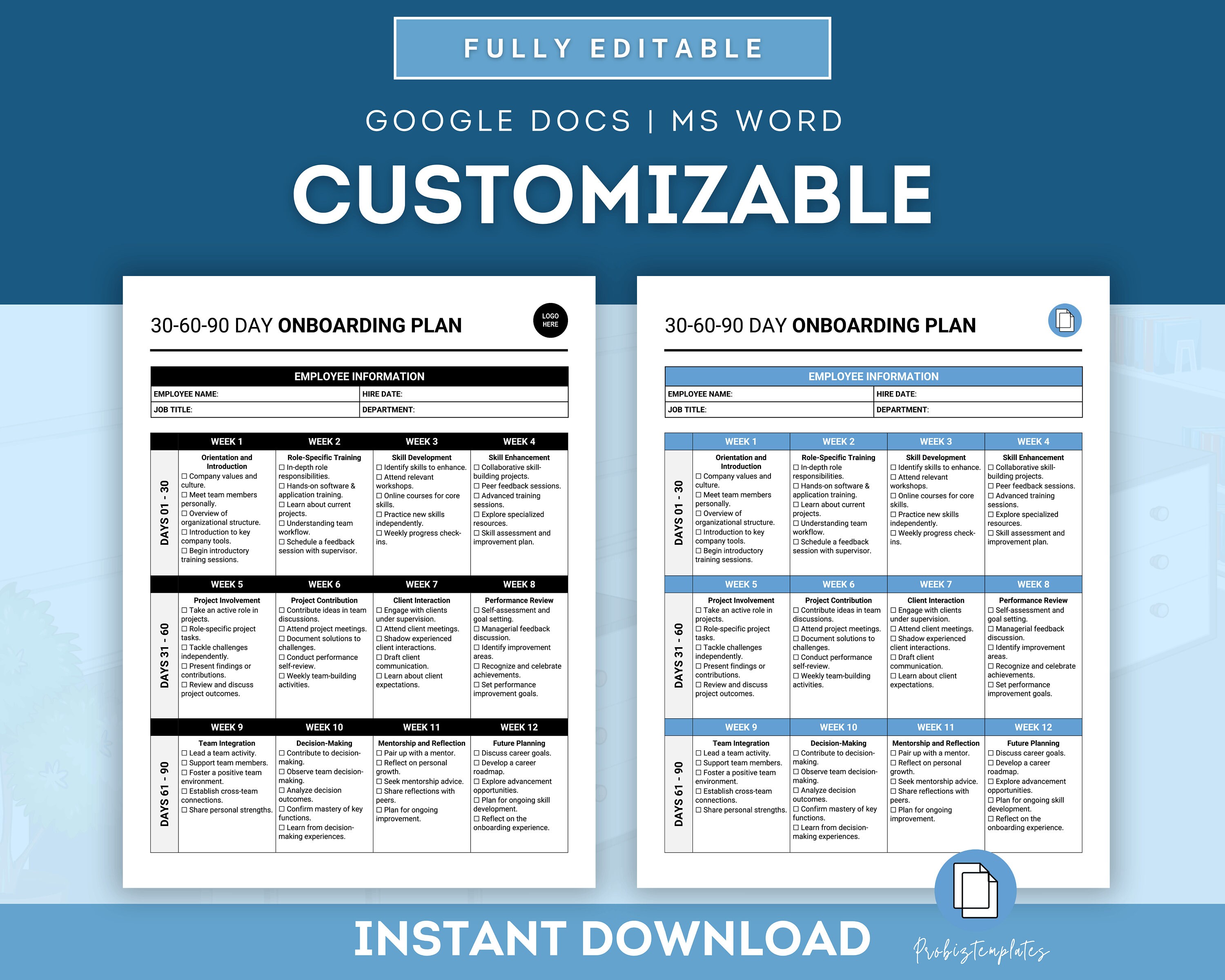 Employee 30-60-90 Day Onboarding Plan, HR Onboarding Template, New Hire ...