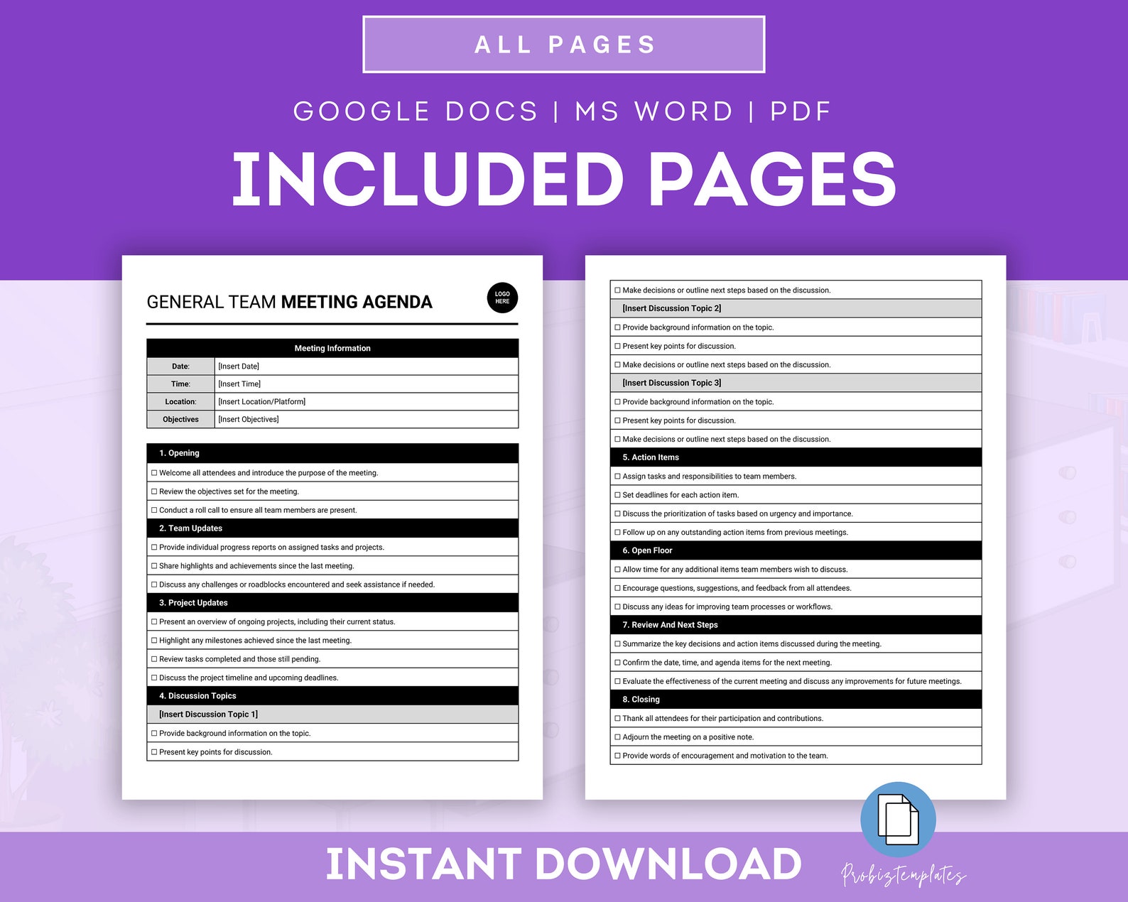 General Team Meeting Agenda Template, Manager Meeting Agenda Outline ...