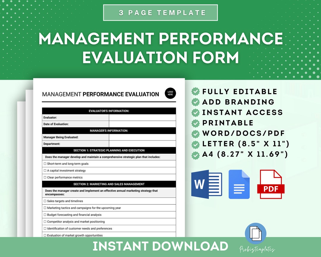 Management Performance Evaluation Form Template, Leadership Evaluation ...