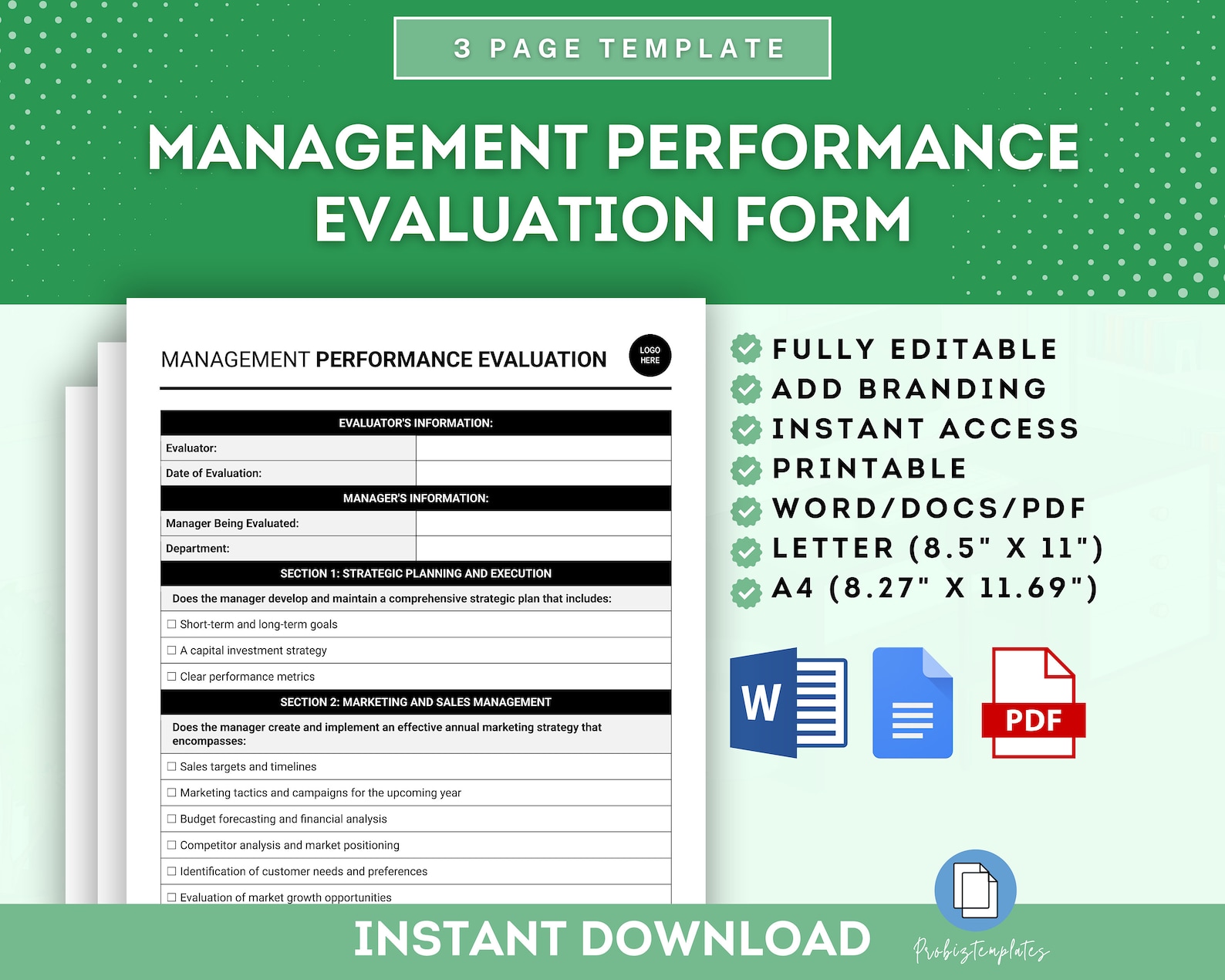 Management Performance Evaluation Form Template, Leadership Evaluation ...
