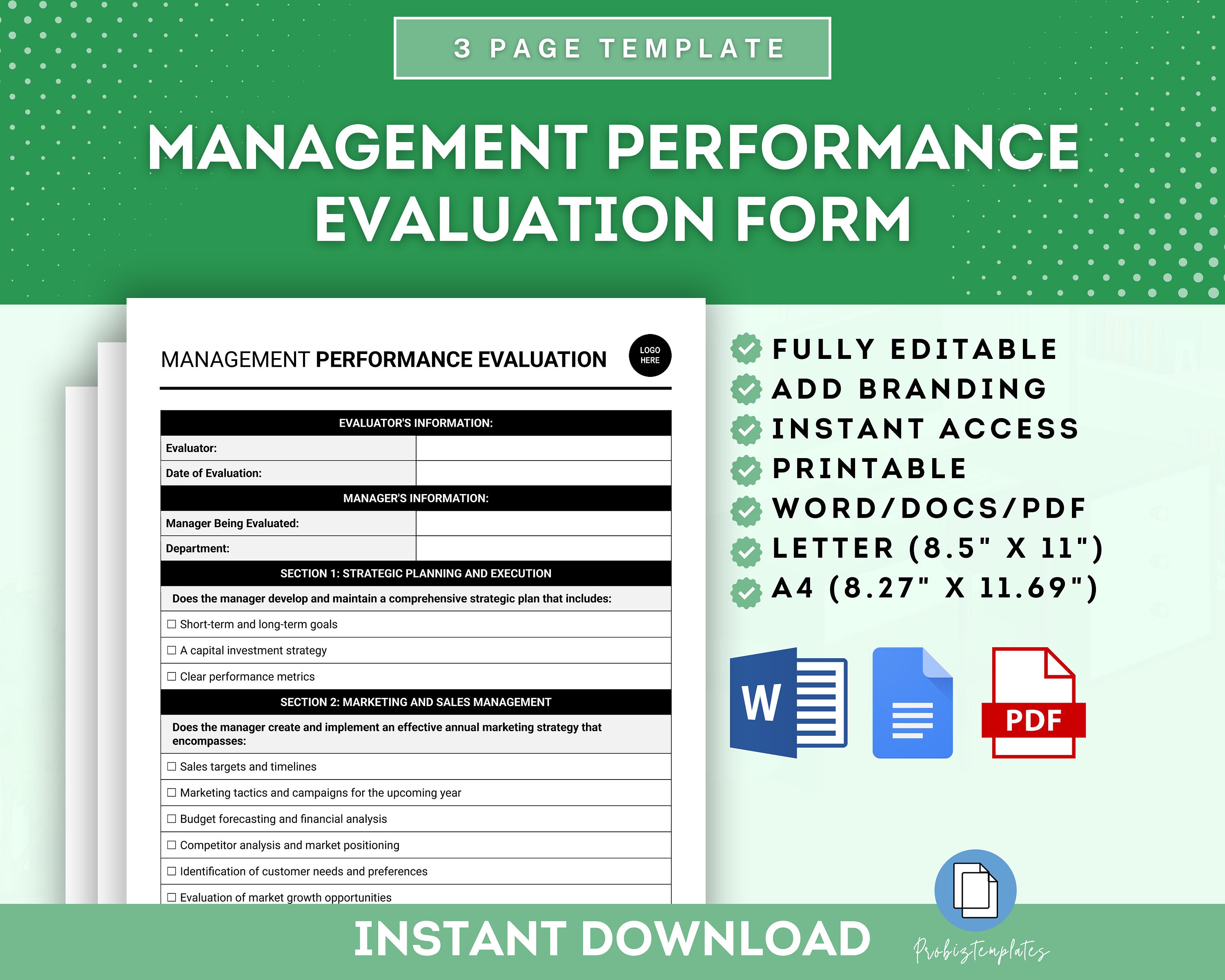 Management Performance Evaluation Form Template, Leadership Evaluation ...