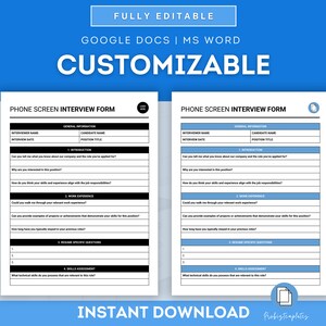 Phone Screen Interview Form Template, Pre-interview Screening Checklist ...