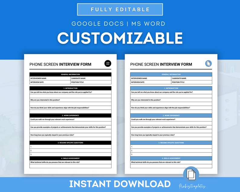 Phone Screen Interview Form Template, Pre-interview Screening Checklist ...