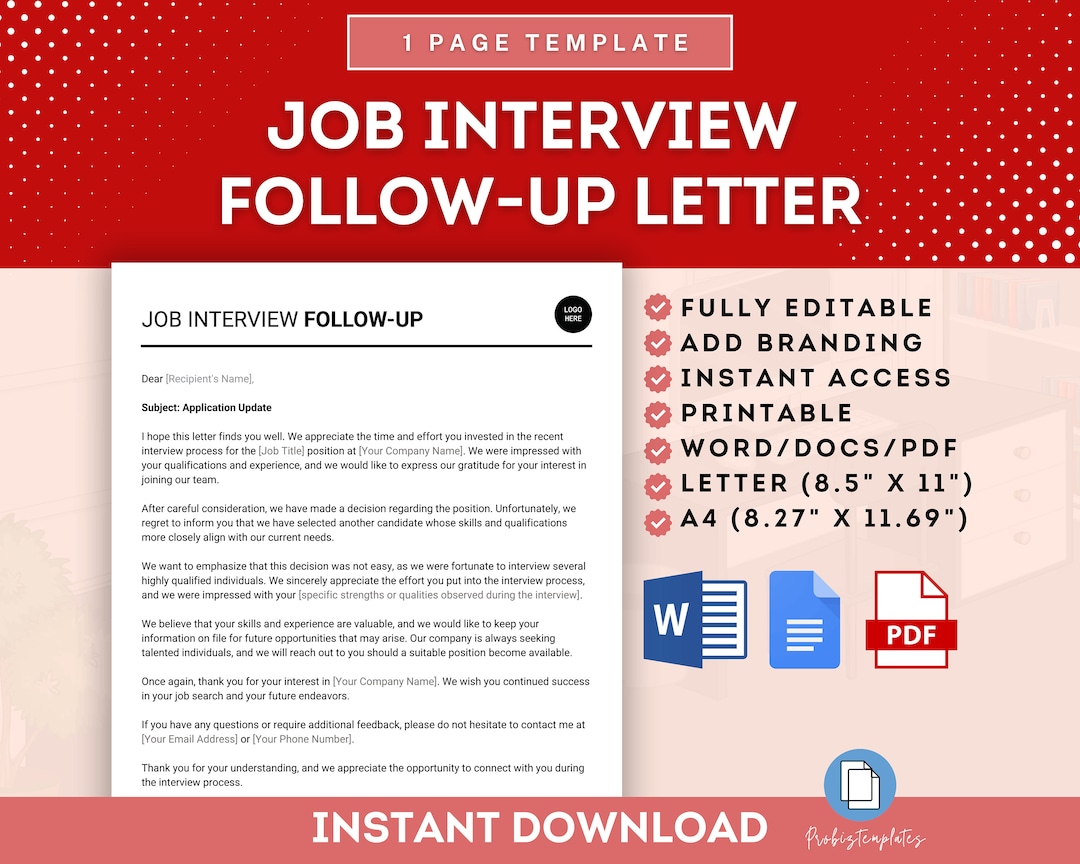 Job Interview Follow-up Letter Template, Post Job Interview Letter ...