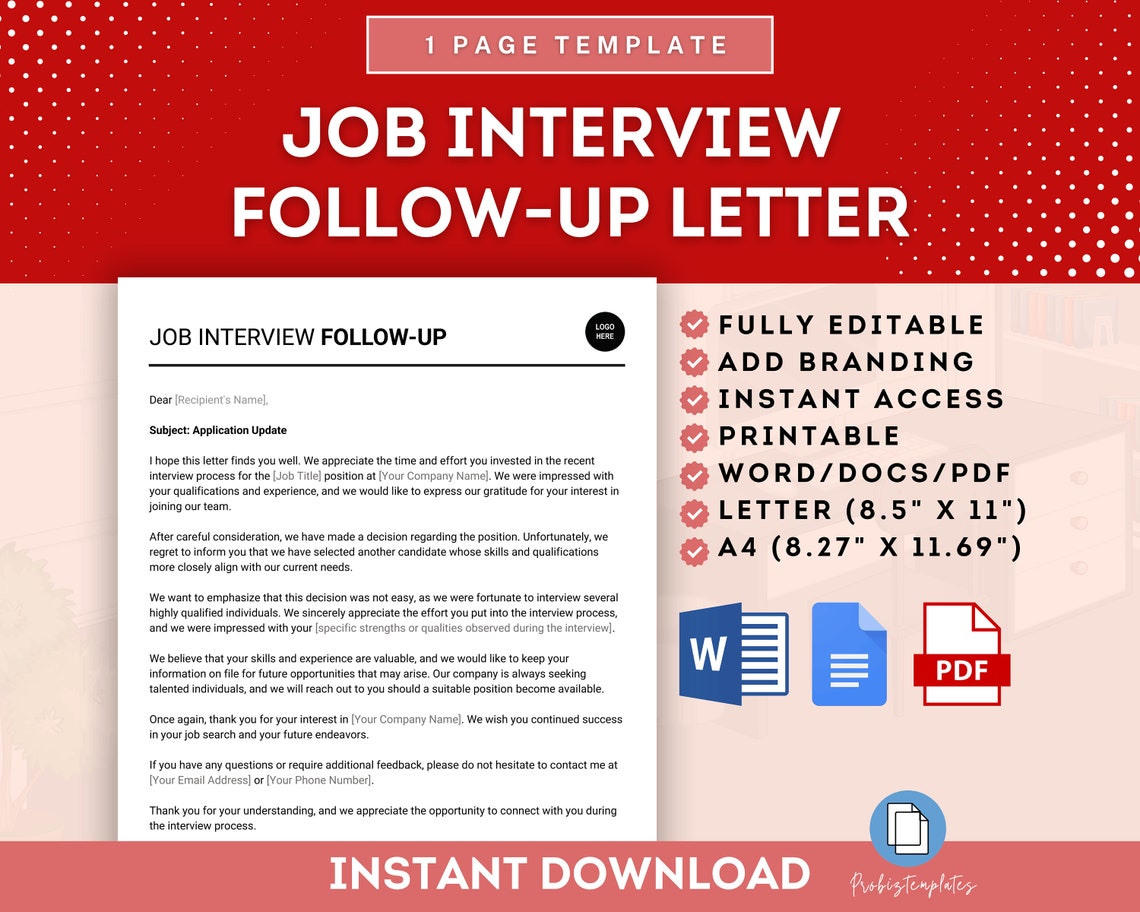 Job Interview Follow-up Letter Template, Post Job Interview Letter ...