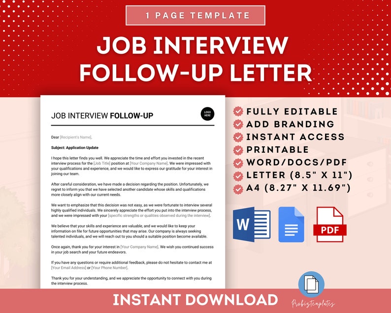 Job Interview Follow-up Letter Template, Post Job Interview Letter ...