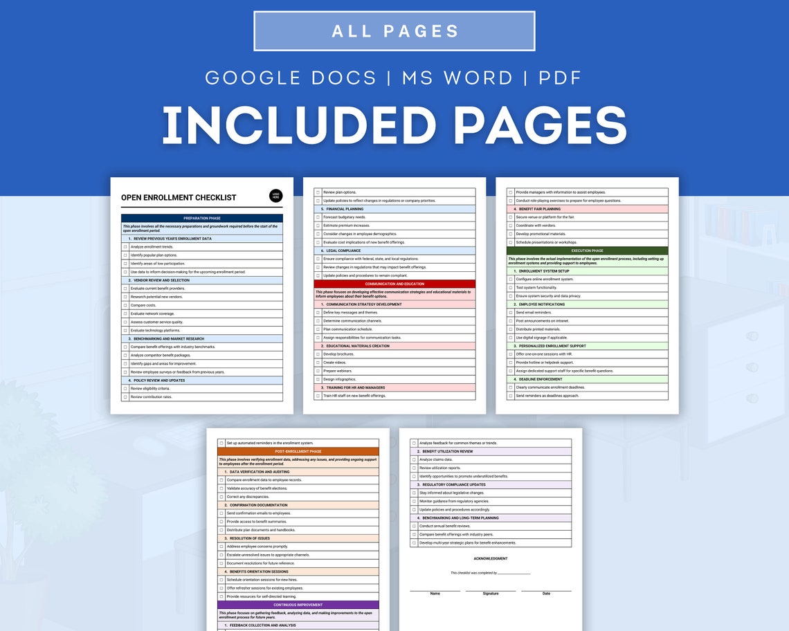 Open Enrollment Checklist Template, Benefits Enrollment Tasks Planner ...