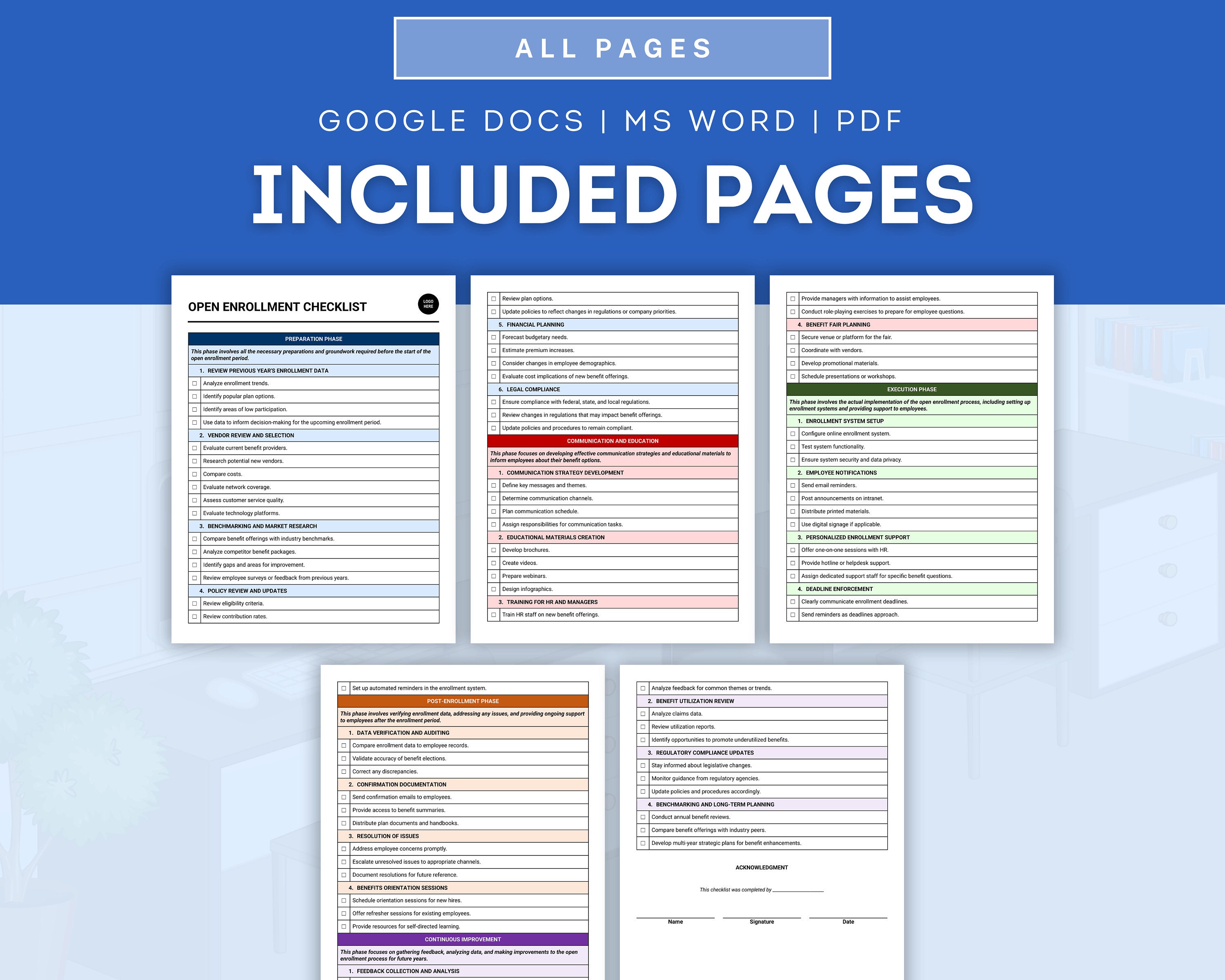 Open Enrollment Checklist Template, Benefits Enrollment Tasks Planner ...