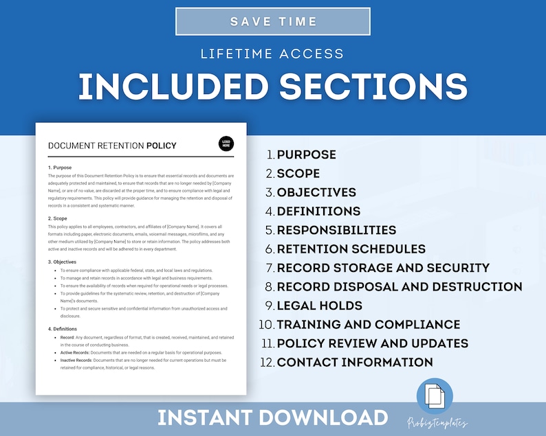 Document Retention Policy Template, Record Retention Guidelines ...