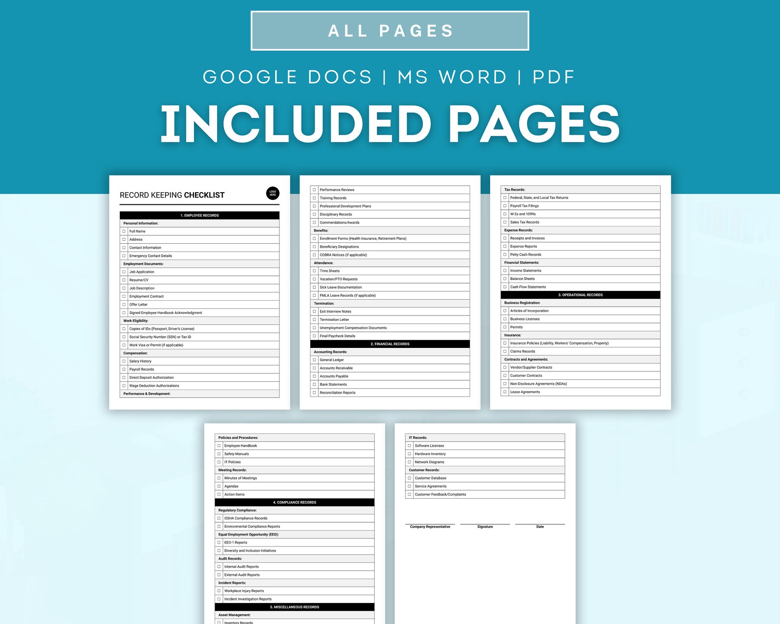 Record Keeping Checklist Template, Business Record Keeping Checklist ...