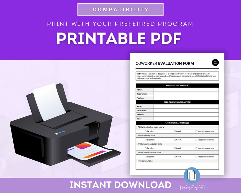 Coworker Evaluation Form Template, Peer Review Form, Colleague ...