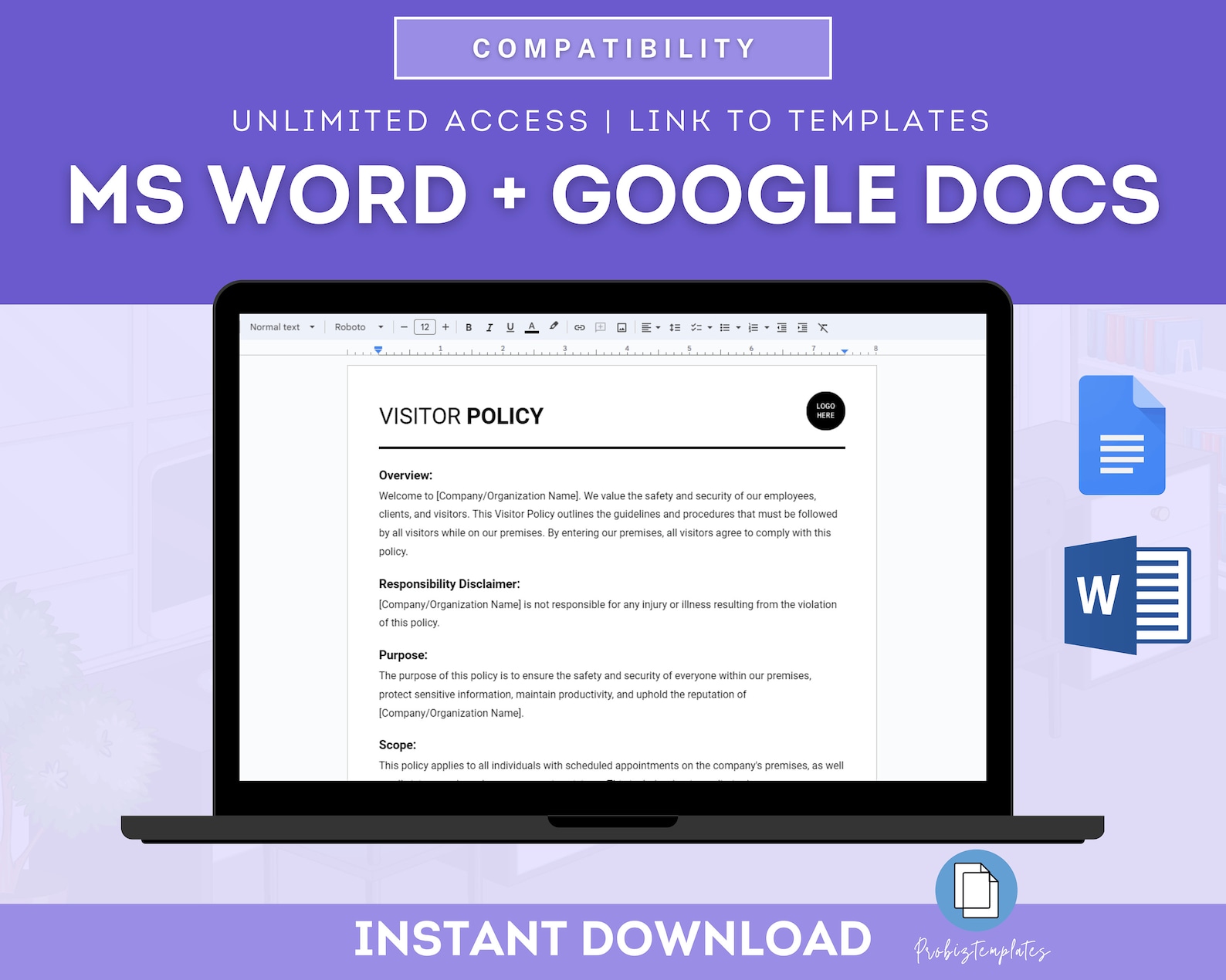 Visitor Policy Template, Company Premises Visitor Guidelines Policy, Workplace Visitation ...