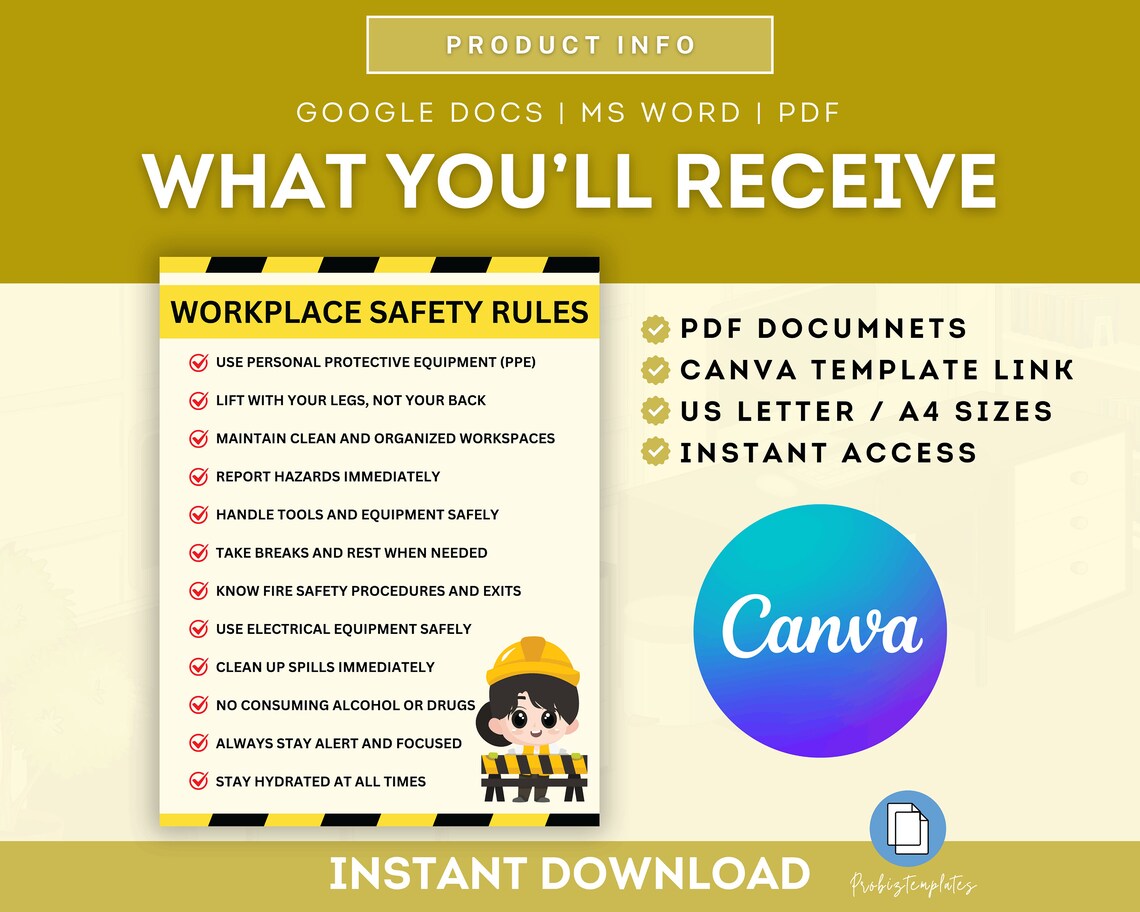 Workplace Safety Rules Poster, Printable Workplace Safety Guidelines ...