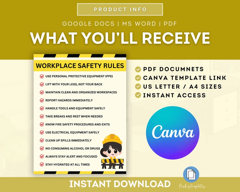 Workplace Safety Rules Poster, Printable Workplace Safety Guidelines ...