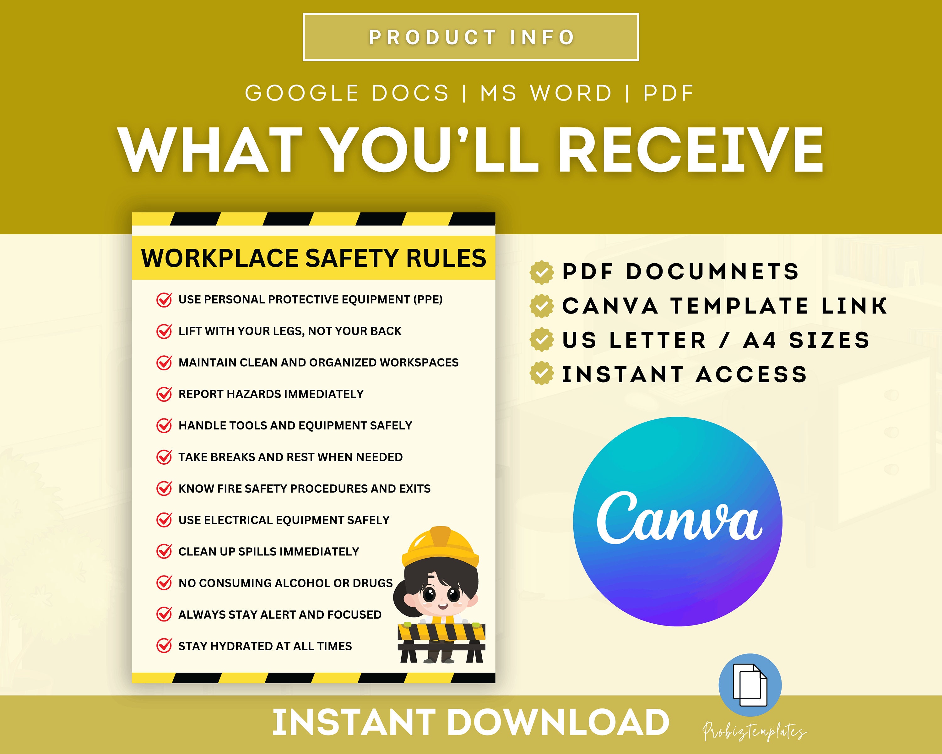 Workplace Safety Rules Poster, Printable Workplace Safety Guidelines ...