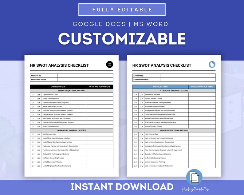 HR SWOT Analysis Checklist, HR Strengths & Weaknesses Guide, Human ...