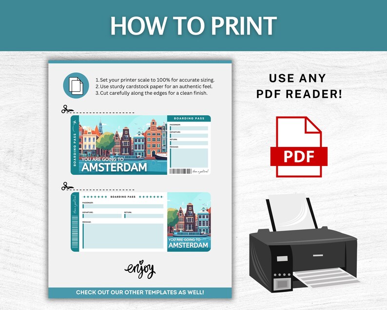 Printable Amsterdam Surprise Gift Ticket, Editable Netherlands Boarding ...