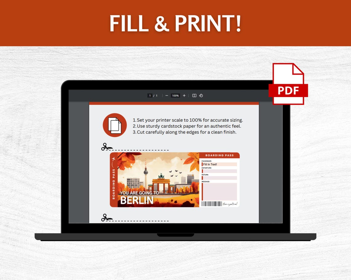 Printable Berlin Surprise Gift Ticket, Editable Germany Boarding Pass ...