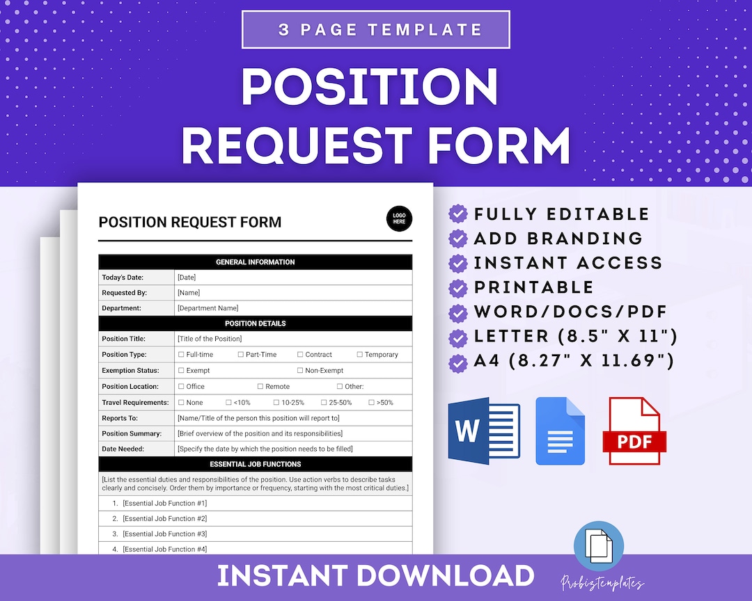 HR Position Request Form Template, Job Opening Request Form, Job ...