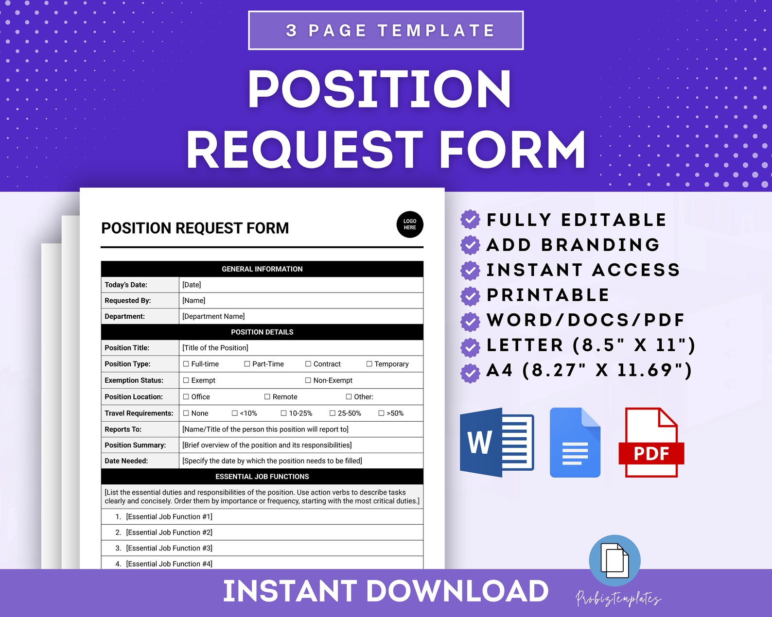 HR Position Request Form Template, Job Opening Request Form, Job ...