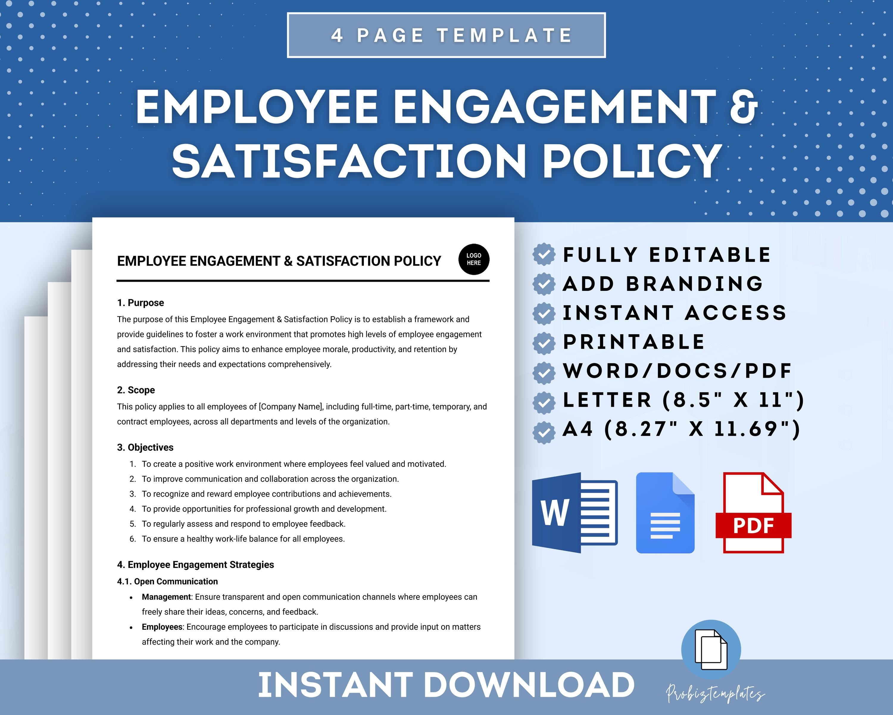 Employee Engagement and Satisfaction Policy Template, Workplace ...