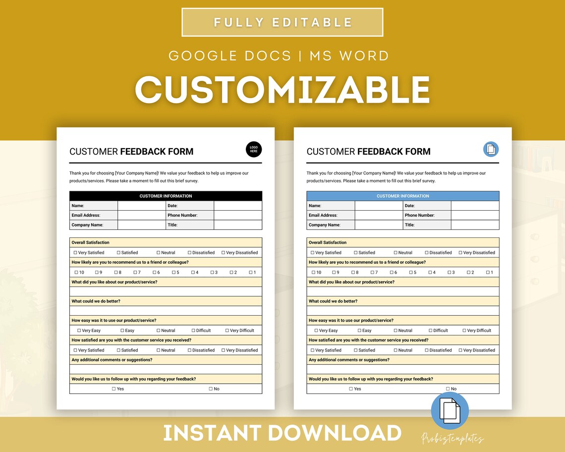 Customer Feedback Form Template, Client Satisfaction Survey, Buyer ...