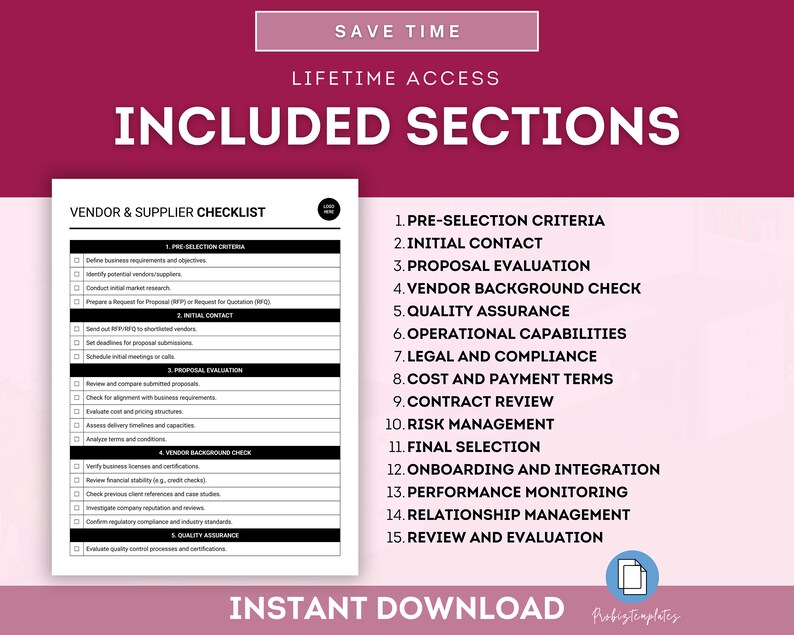 Vendor & Supplier Checklist, Vendor Evaluation Checklist, Supplier ...