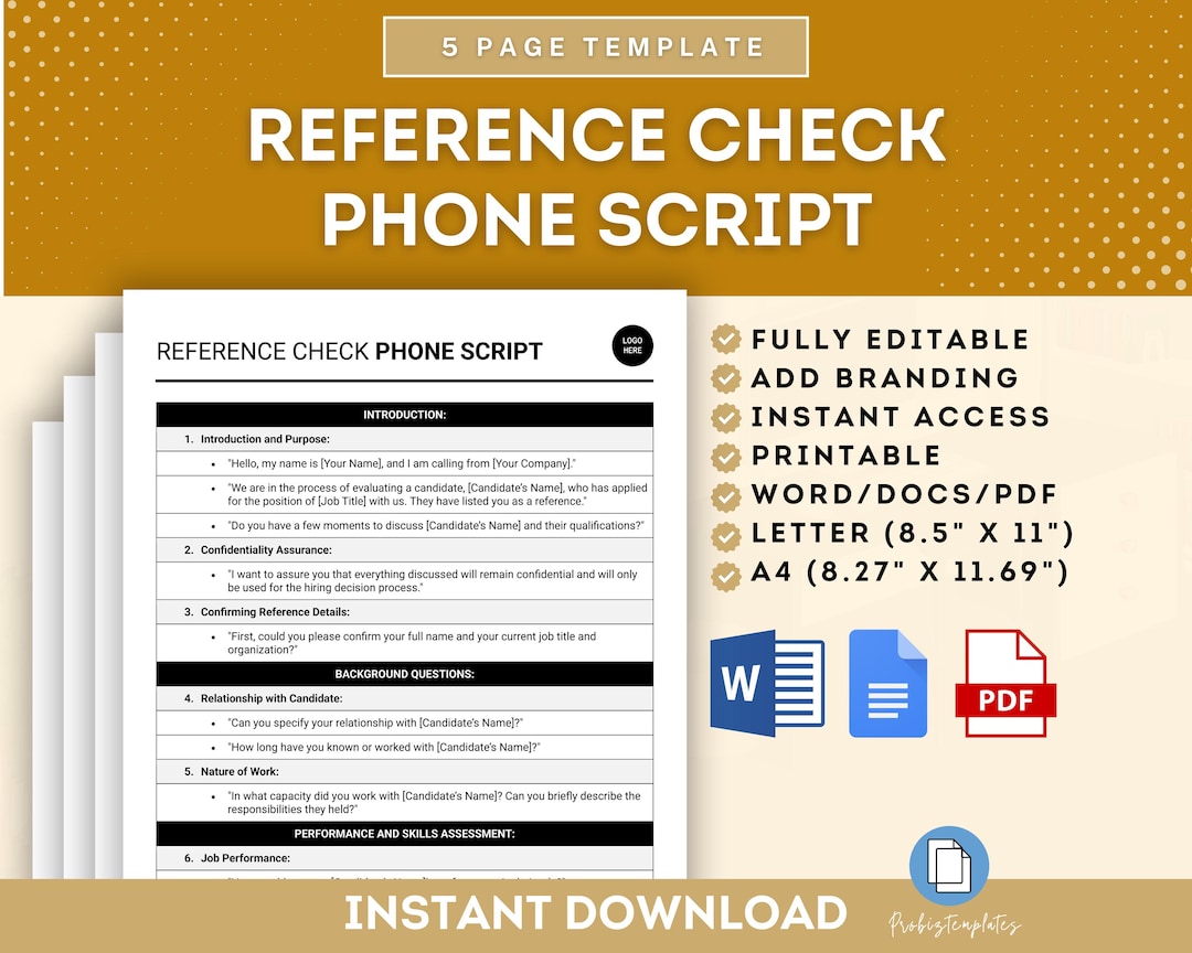Reference Check Phone Script, Job Reference Check Phone Script, Employment Reference Check ...