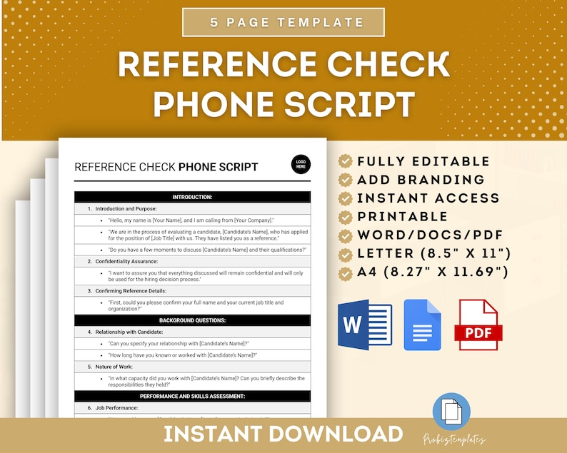 Reference Check Phone Script, Job Reference Check Phone Script ...